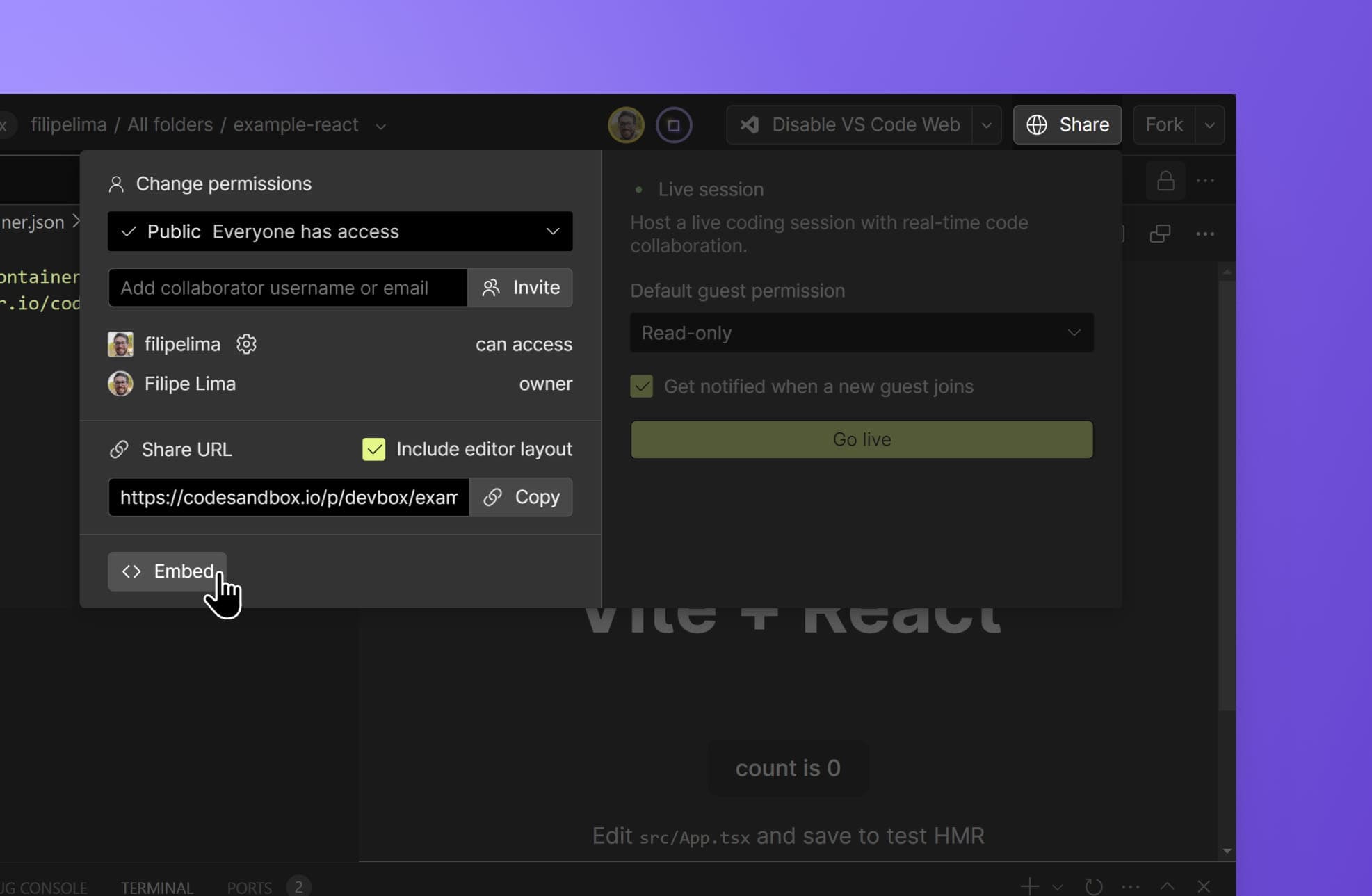Embedding – CodeSandbox