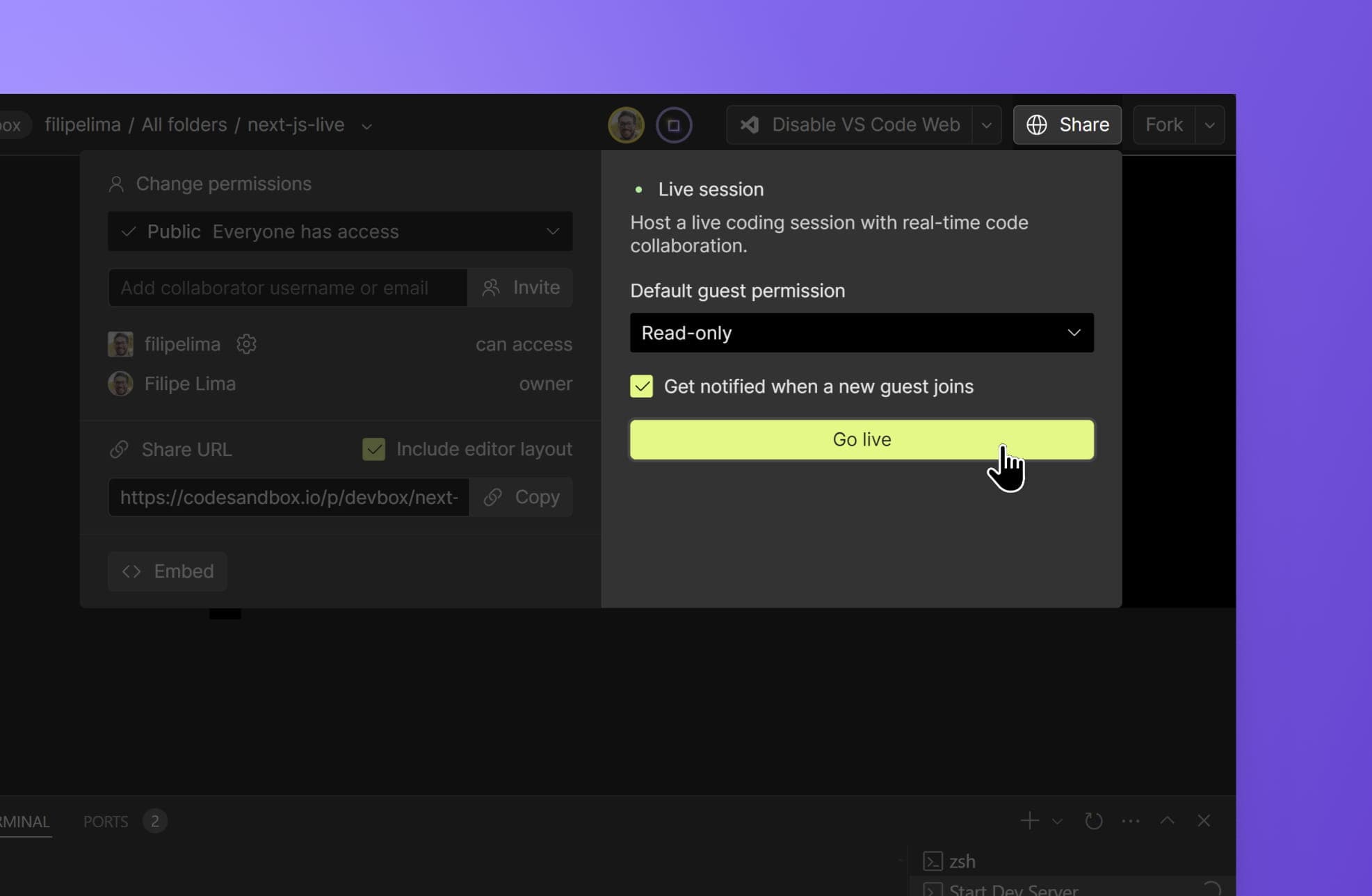 Live Sessions – CodeSandbox