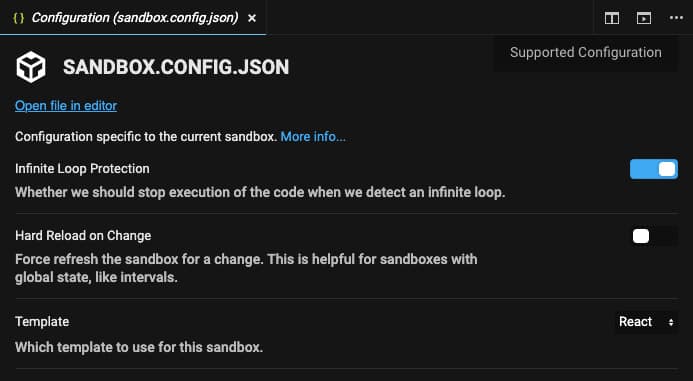 Configuration – CodeSandbox